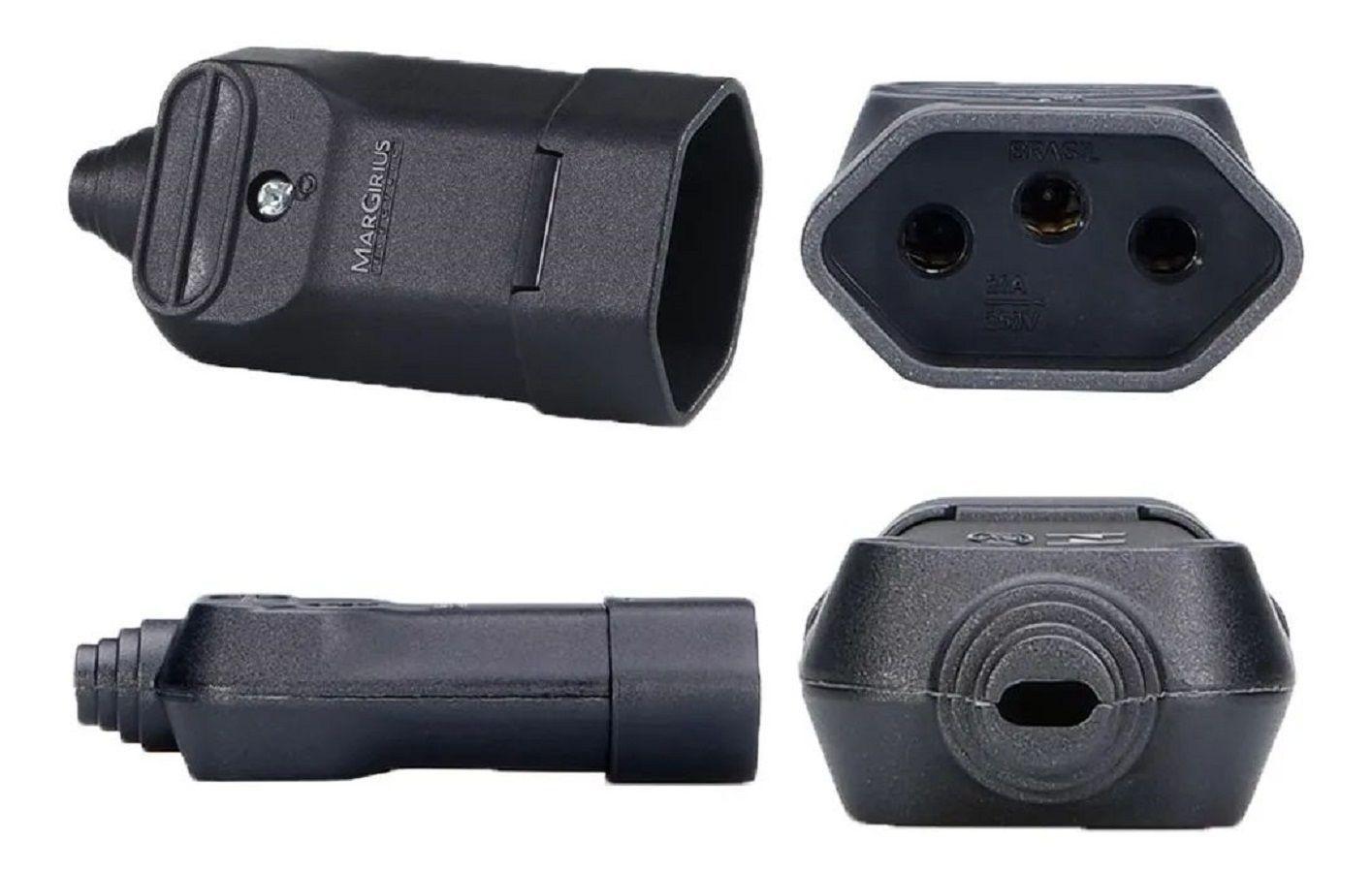 10 Tomada Plug Fêmea 3 Pinos 20a Prensa Cabos Preto - MARGIRIUS - Cabos e Adaptadores - Magazine ...