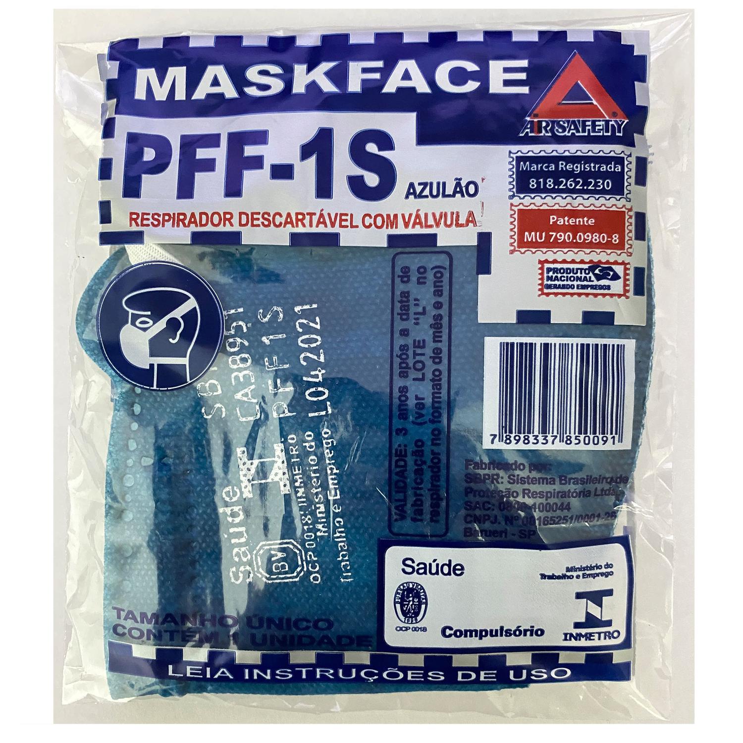 75 Máscara Descartável PFF1 Com Válvula Azul Maskface AirSafety - AIR ...