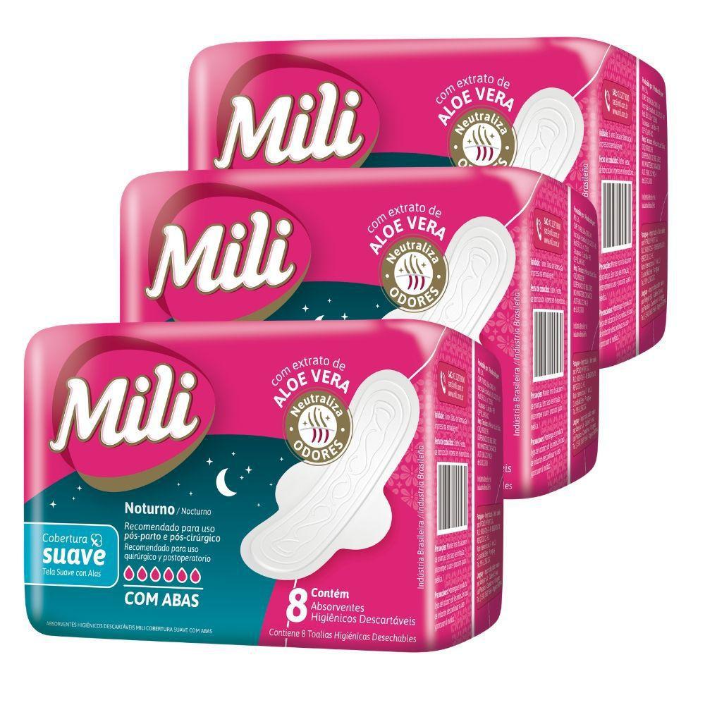 Absorvente Feminino Intimo MILI Fluxo Intenso Noturno com abas 10 ...