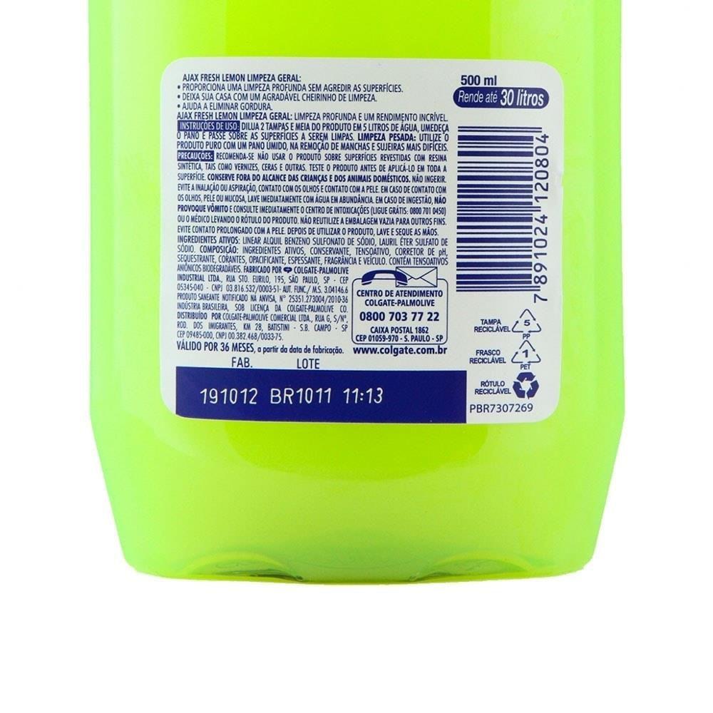 Ajax Fresh Lemon 500ml - Embalagem c/ 12 Unidades - Limpador Multiuso ...