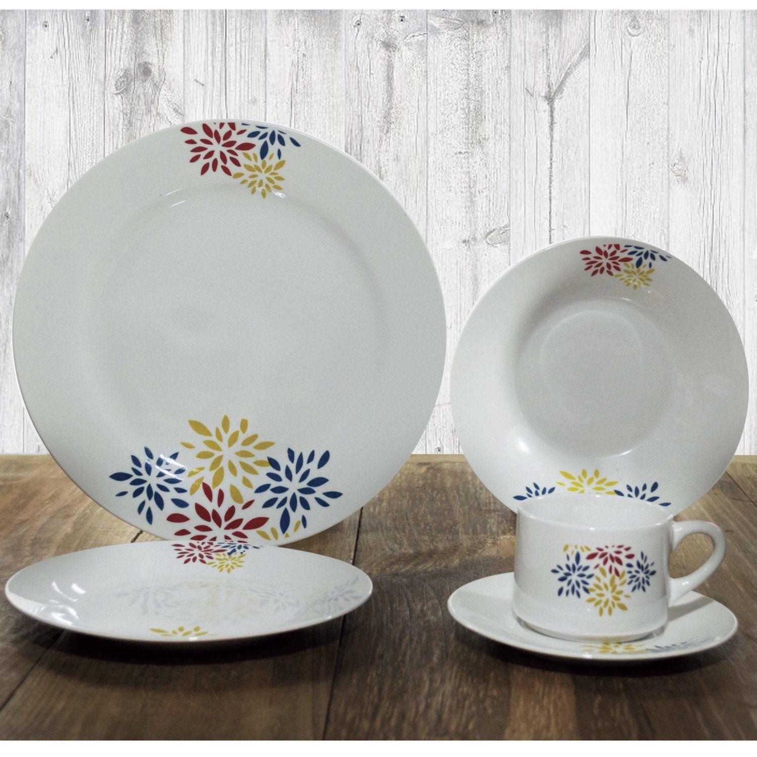 Aparelho de Jantar Porcelana 20 Peças 25,5cm Redondo Floral Isadora ...
