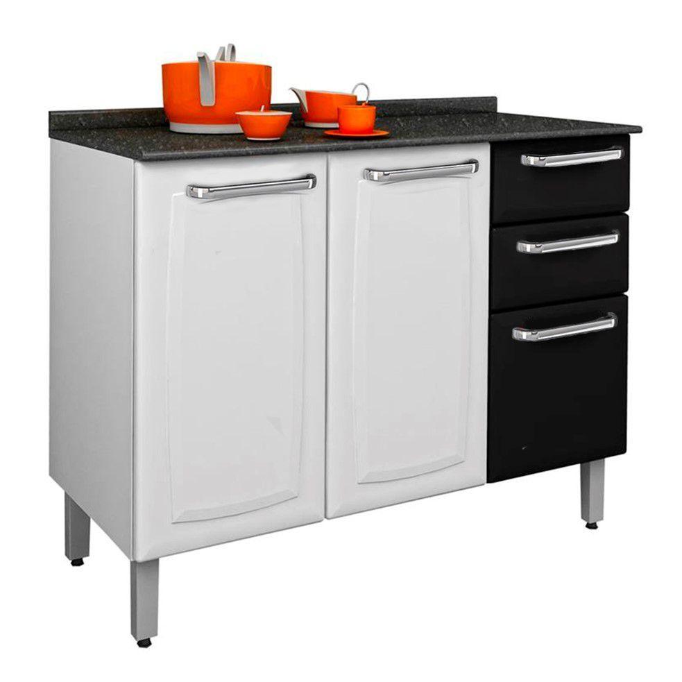 Balcão Cozinha Itatiaia Luce 3 Portas 2 Gavetas Branco/Preto IG3G2-105 - Gabinete de Cozinha ...