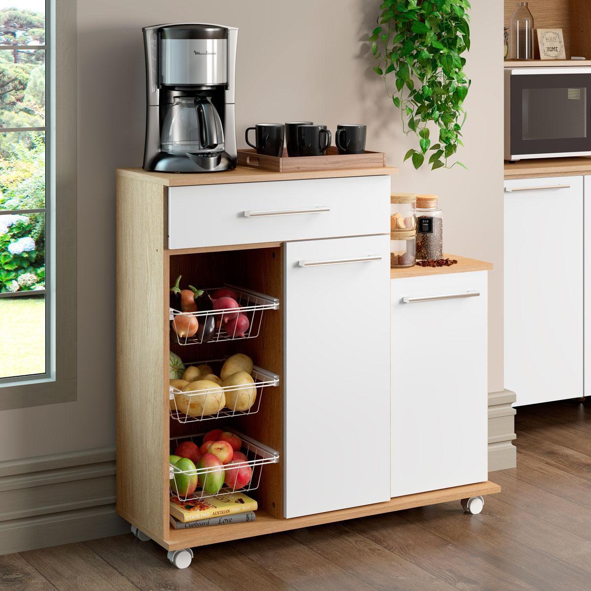 Balcão Fruteira Multiuso Ditália MF-185 Carvalho/Branco - Armário ...