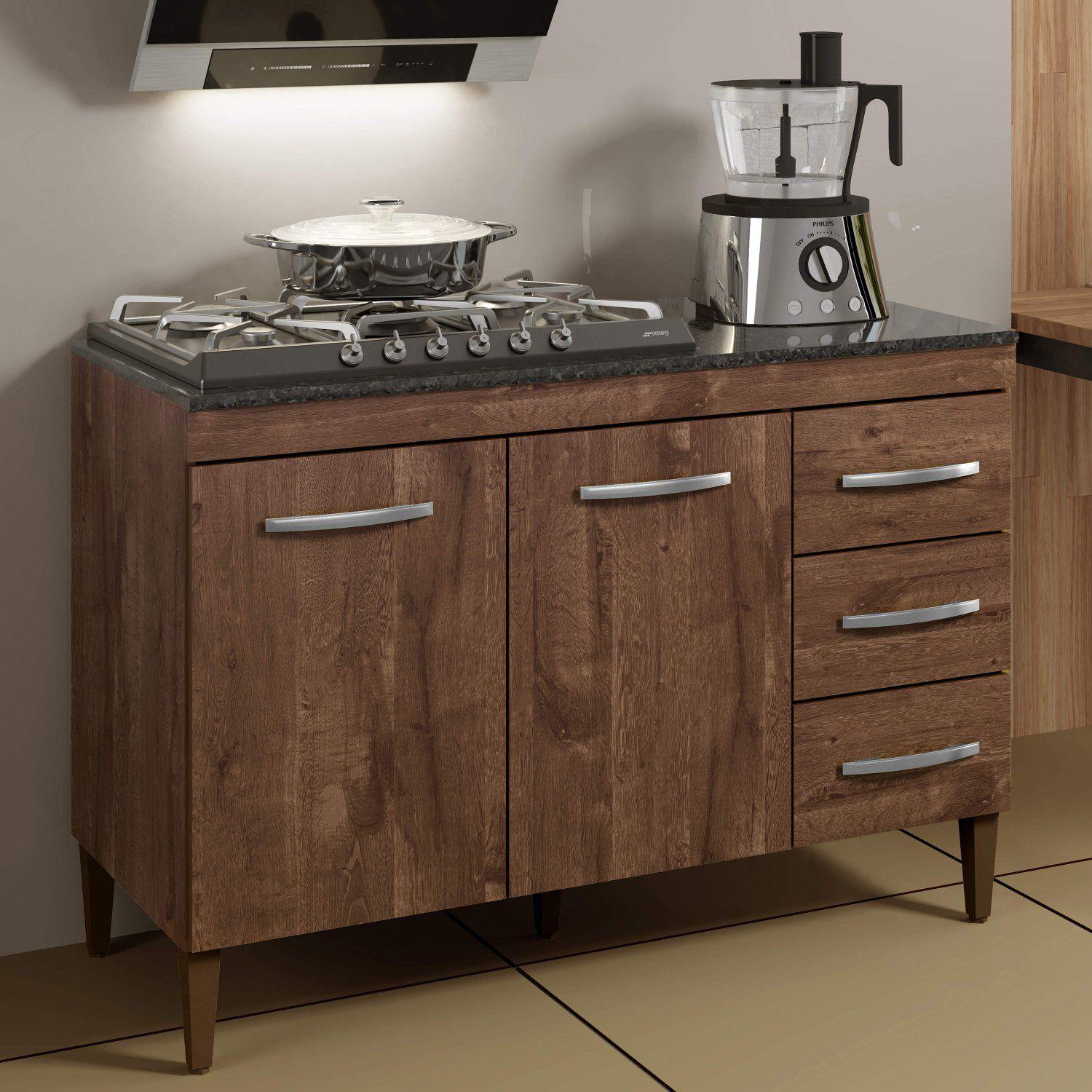 Balcão para Cooktop 5 Bocas 2 Portas 3 Gavetas Virtus Kaiki Móveis ...