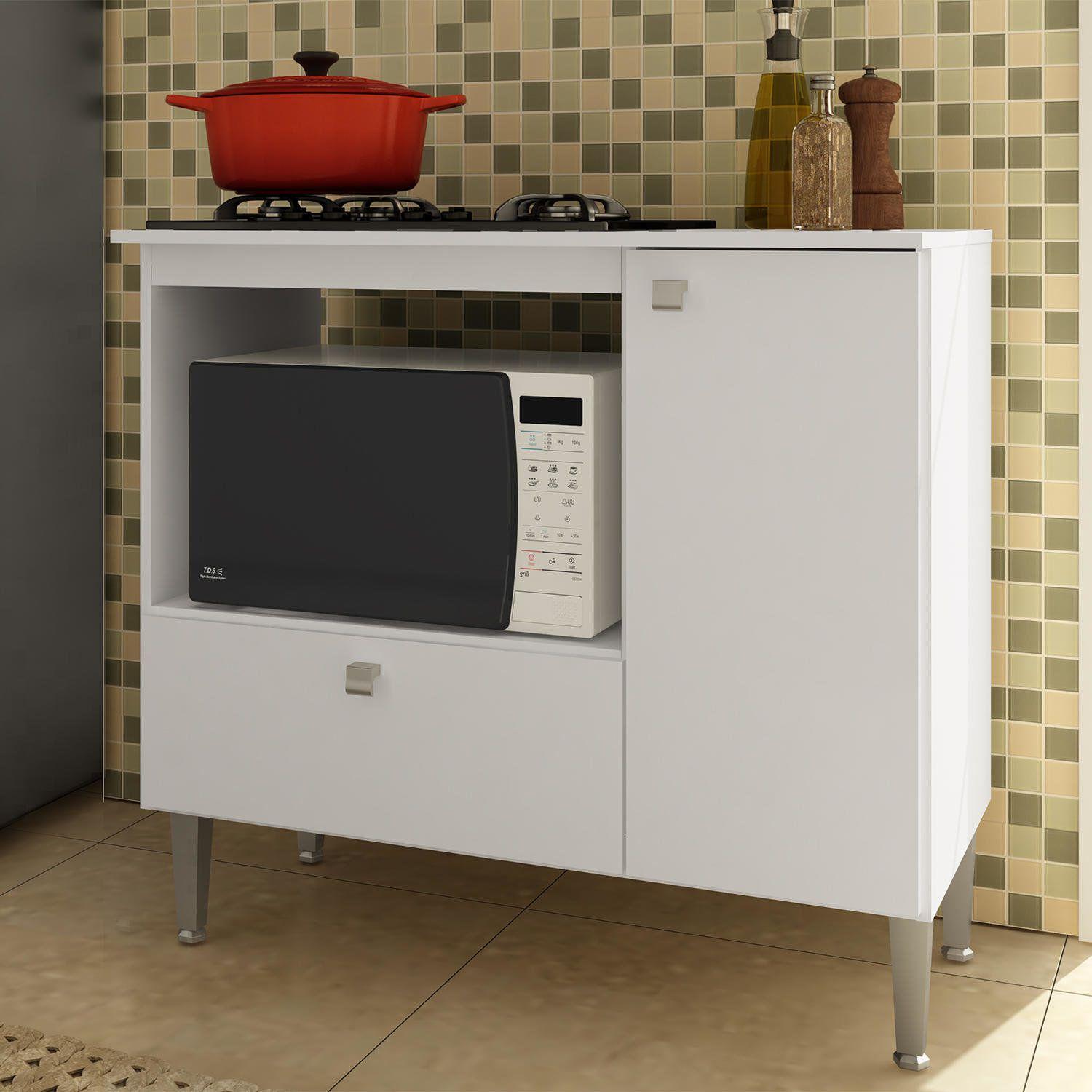 Balcão para Cooktop até 4 Bocas e Forno Microondas Prattik Siena Móveis ...