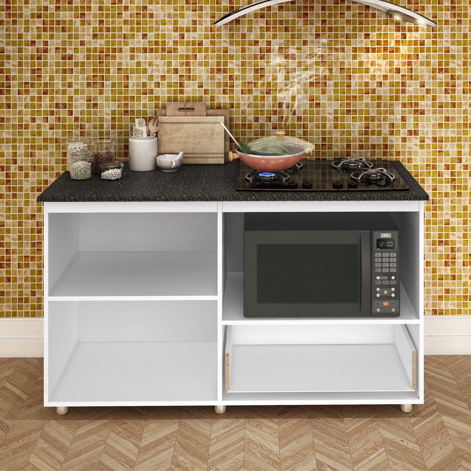 Balcão para Cooktop e Microondas Completa Móveis Branco/Granito ...