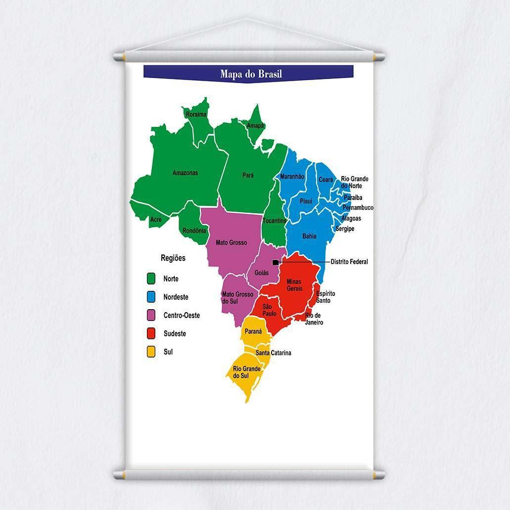 Banner Didático Escolar Mapa Do Brasil Regiões 120X65Cm - Plimshop ...