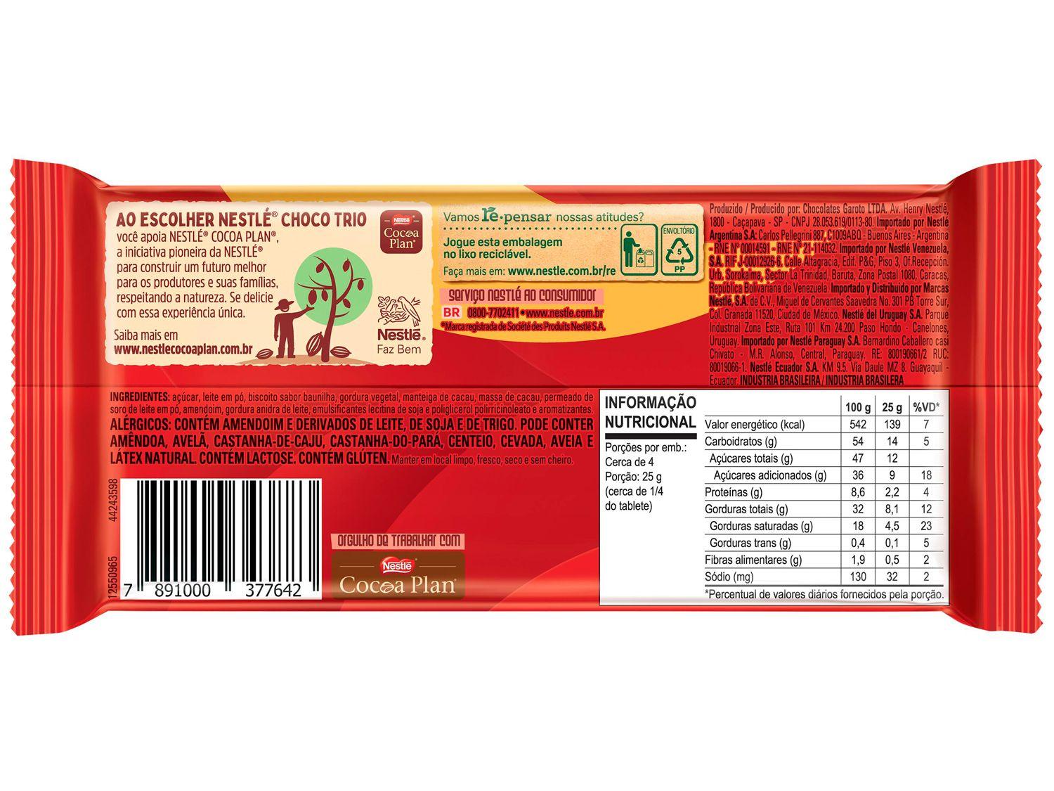 Barra de Chocolate Choco Trio 90g Nestlé - 1 Chocolate ao Leite Recheio ...