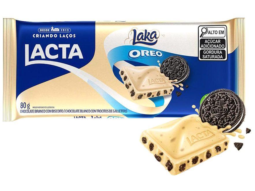 Barra de Chocolate Laka Oreo Branco com Biscoito Oreo 80g - Chocolate branco com biscoito Oreo