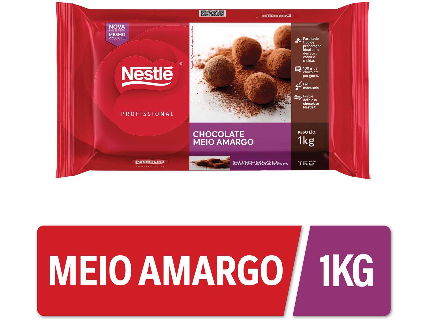 Barra de Chocolate Profissional Chocolate Meio Amargo 1kg Nestle