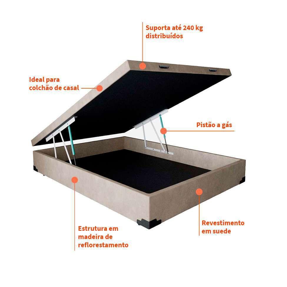 Base para Cama Box Casal Premium com Baú (45x138x188) Suede Pena Bege ...