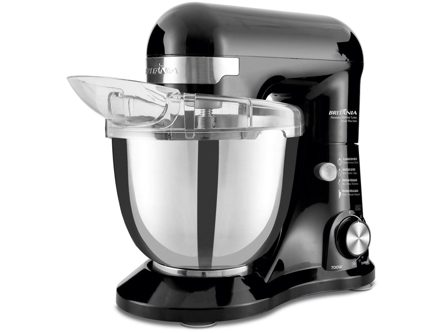 Batedeira Planetária Britânia Preto Tigela Inox 700W Turbo Power Plus ...
