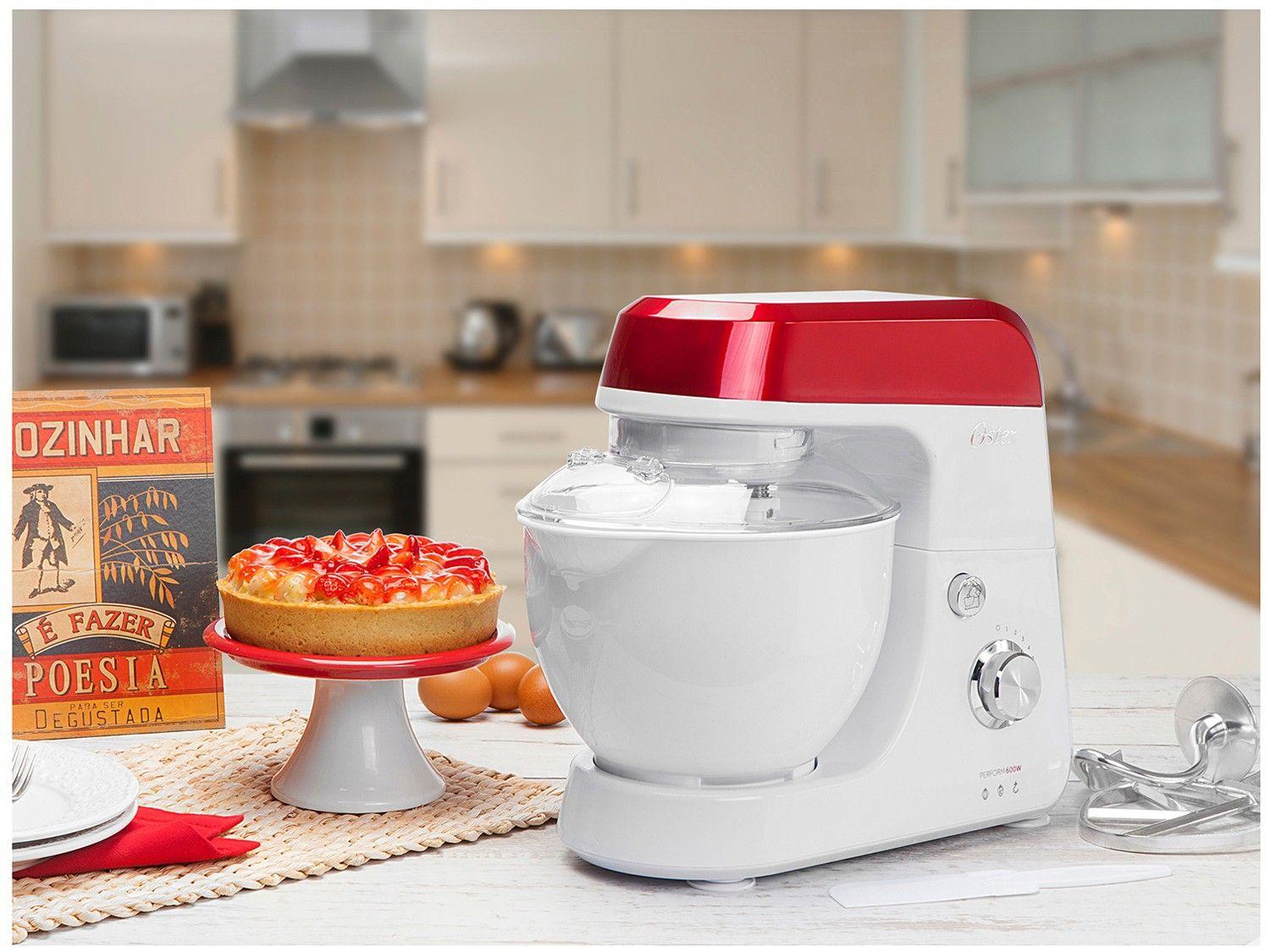 Batedeira Planetária Oster Branca e Vermelha