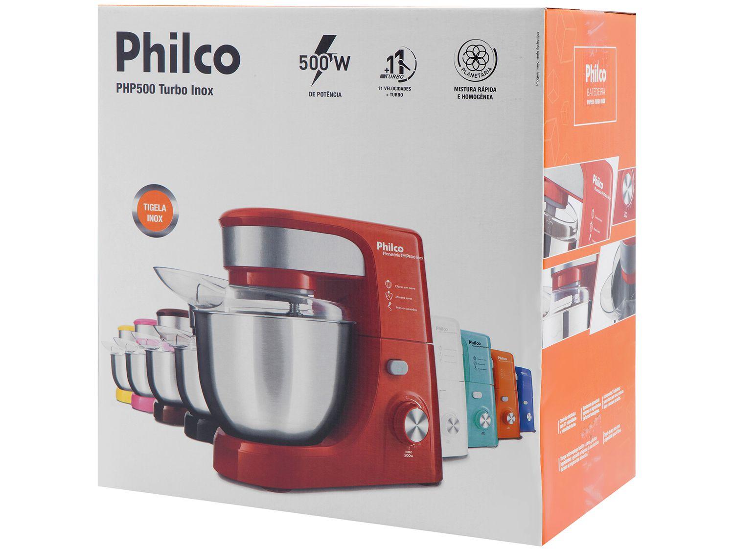 Batedeira Planetária Philco Vermelha 500W - PHP500 Turbo 12 Velocidades - Batedeira Planetária ...