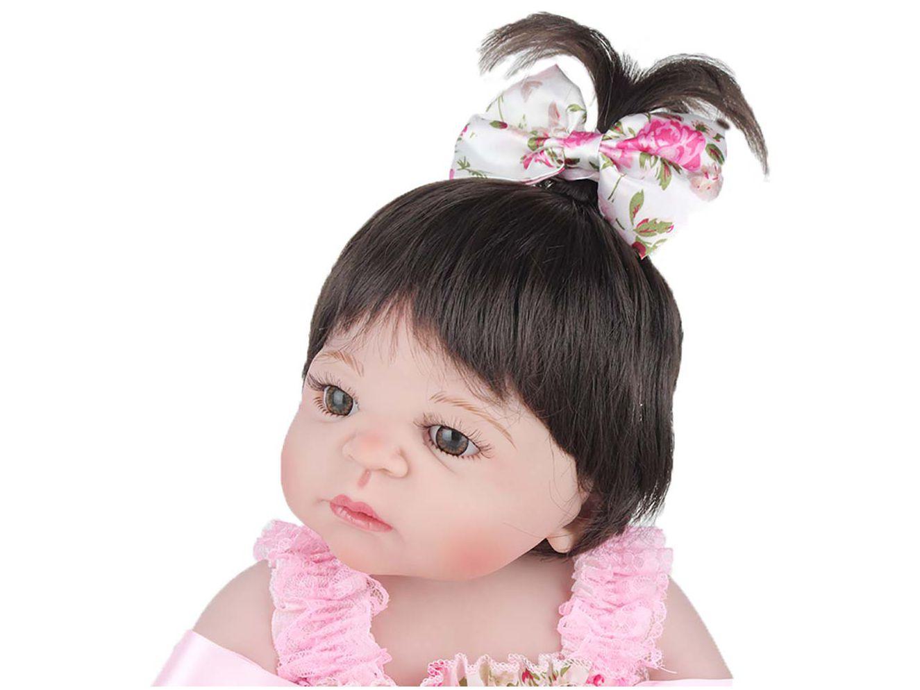 Bebê Reborn Pink Flower Laura Baby 45cm com Acessórios