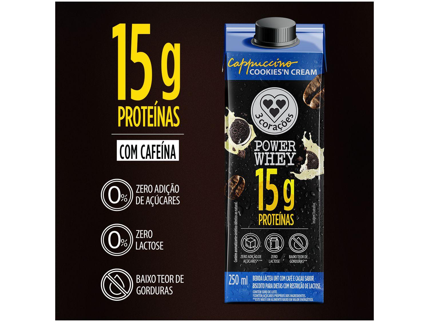 Bebida Láctea UHT com 15g de Proteínas 3 Corações - Cookies'n Cream 250ml