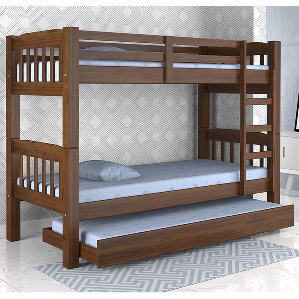 Beliche Madeira Maciça Itália com Auxiliar - Castanho - Casa - Beliche ...