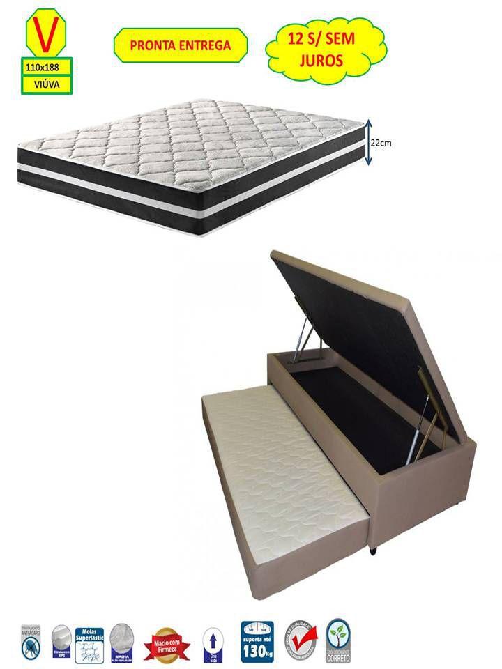 Bicama Baú Solteiro 3 em 1 C/ Cama Auxiliar em Espuma 110x188 + Colchão ...