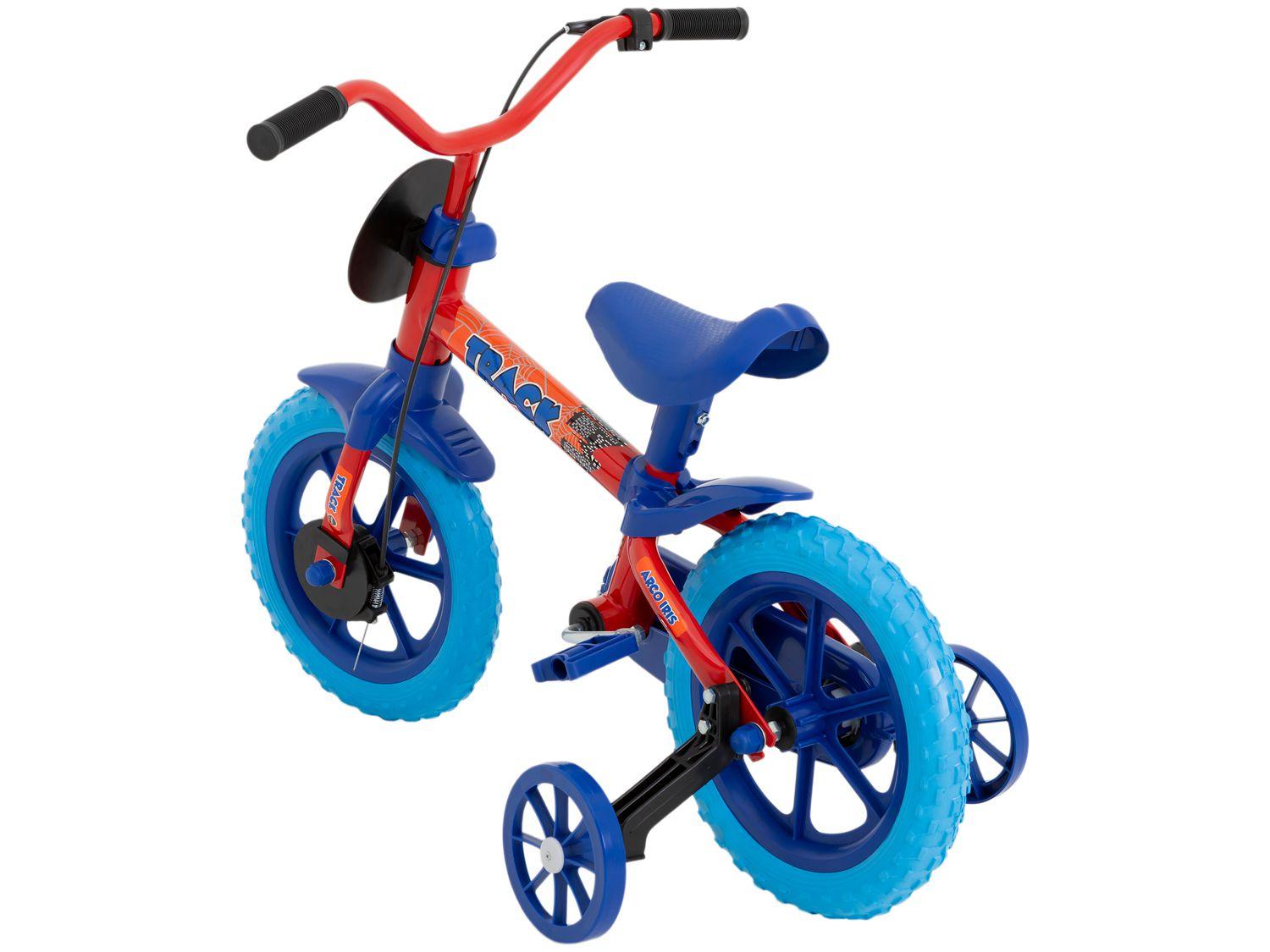 Bicicleta Infantil Aro 12 TK3 Track Arco Íris Vermelho e Azul com Rodinhas - 12" 8"