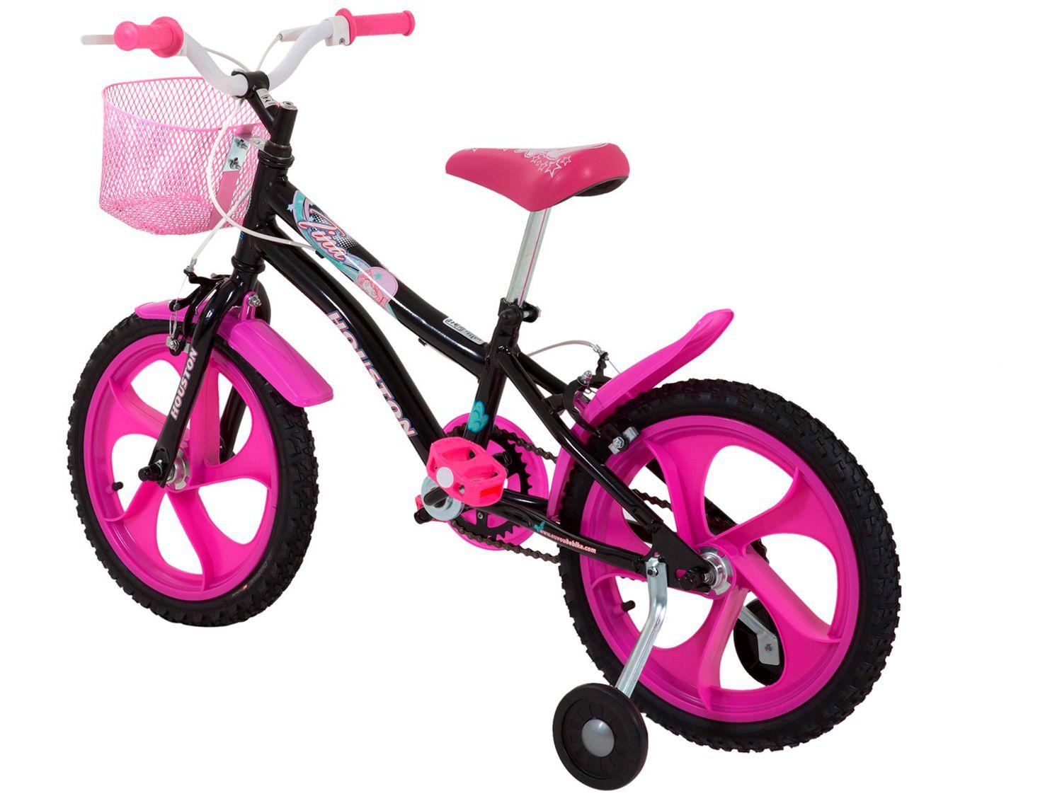 Bicicleta Infantil Aro 16 Houston Tina Rosa - com Rodinhas - Bicicleta ...