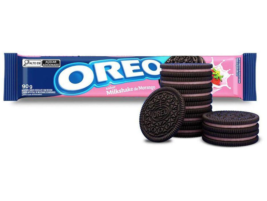 Biscoito Recheado Chocolate com Recheio de Milkshake de Morango Oreo 90g