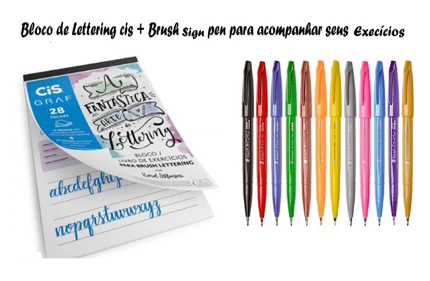 Bloco de exercício para lettering cis+ Brush Sign pen Pentel - Bloco de ...