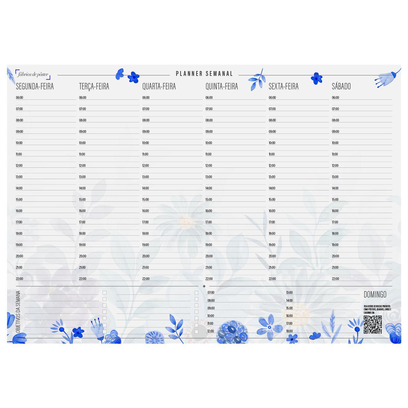 Planner Semanal Com Horarios Planner Semanal Com Horário 50 Folhas