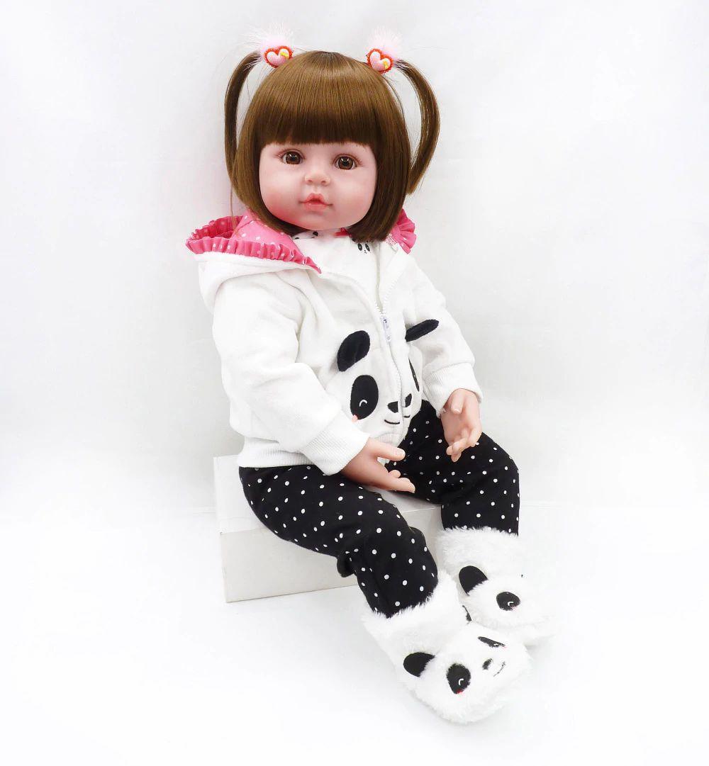 boneca bebe reborn realista 48cm roupinha de panda - Npk Collection ...