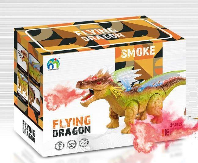 Brinquedo Dragão Com Asas Solta Fumaça Anda Emite Som Com Luz Dm