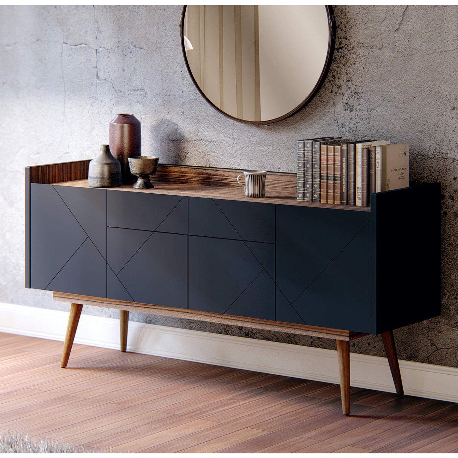 Buffet 4 Portas e 2 Gavetas Versátile Veneza Casa D Dakota/Preto ...