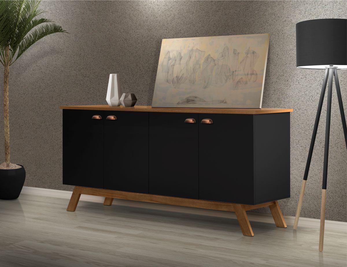 Buffet Classic 4 Portas Preto e Madeira - Tebarrot - Buffet e Balcão ...