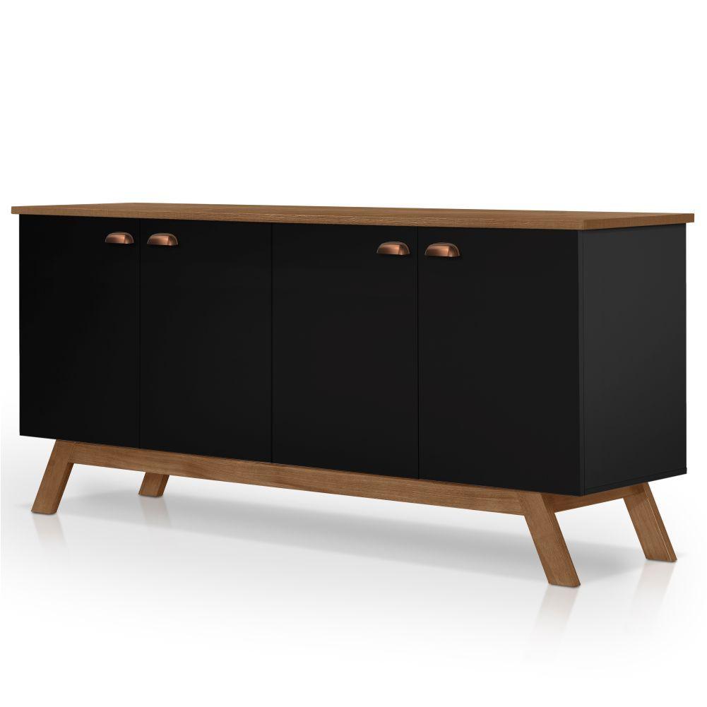 Buffet Classic 4 Portas Preto e Madeira - Tebarrot - Buffet e Balcão ...