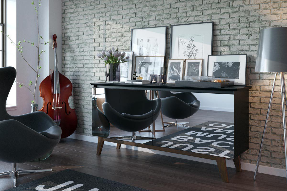 Buffet Classic Preto com Espelho - Imcal Móveis - Buffet e Balcão para ...