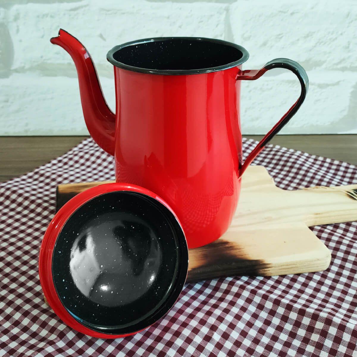 Bule Aço Esmaltado Para Café Chá 1,25 Litros Tradicional Vermelho ...