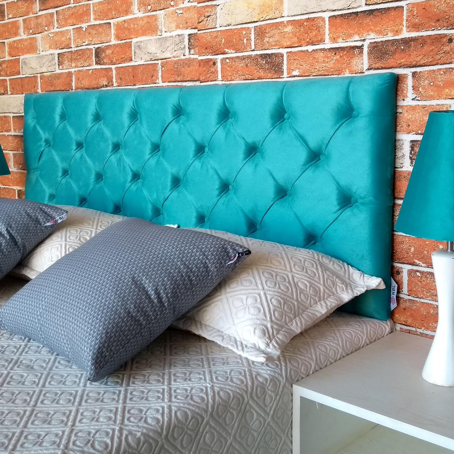Cabeceira Capitone Solteiro Suede Liso Turquesa 90 x 60 Rbl - Cabeceira ...