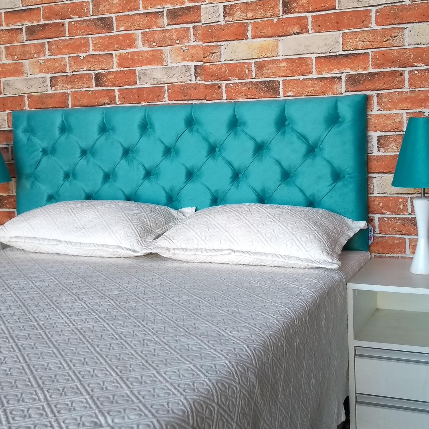 Cabeceira Capitone Solteiro Suede Liso Turquesa 90 x 60 Rbl - Cabeceira ...