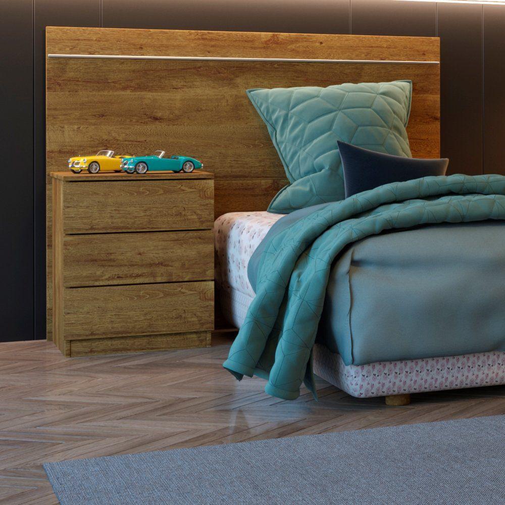 Cabeceira Solteiro com Mesa de Cabeceira MDF Veronna Tcil - Cabeceira ...