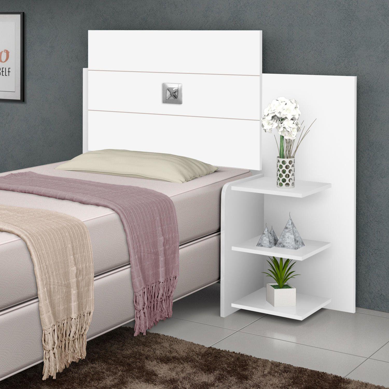 Cabeceira Solteiro com Prateleiras Acapulco JA Móveis Branco ...