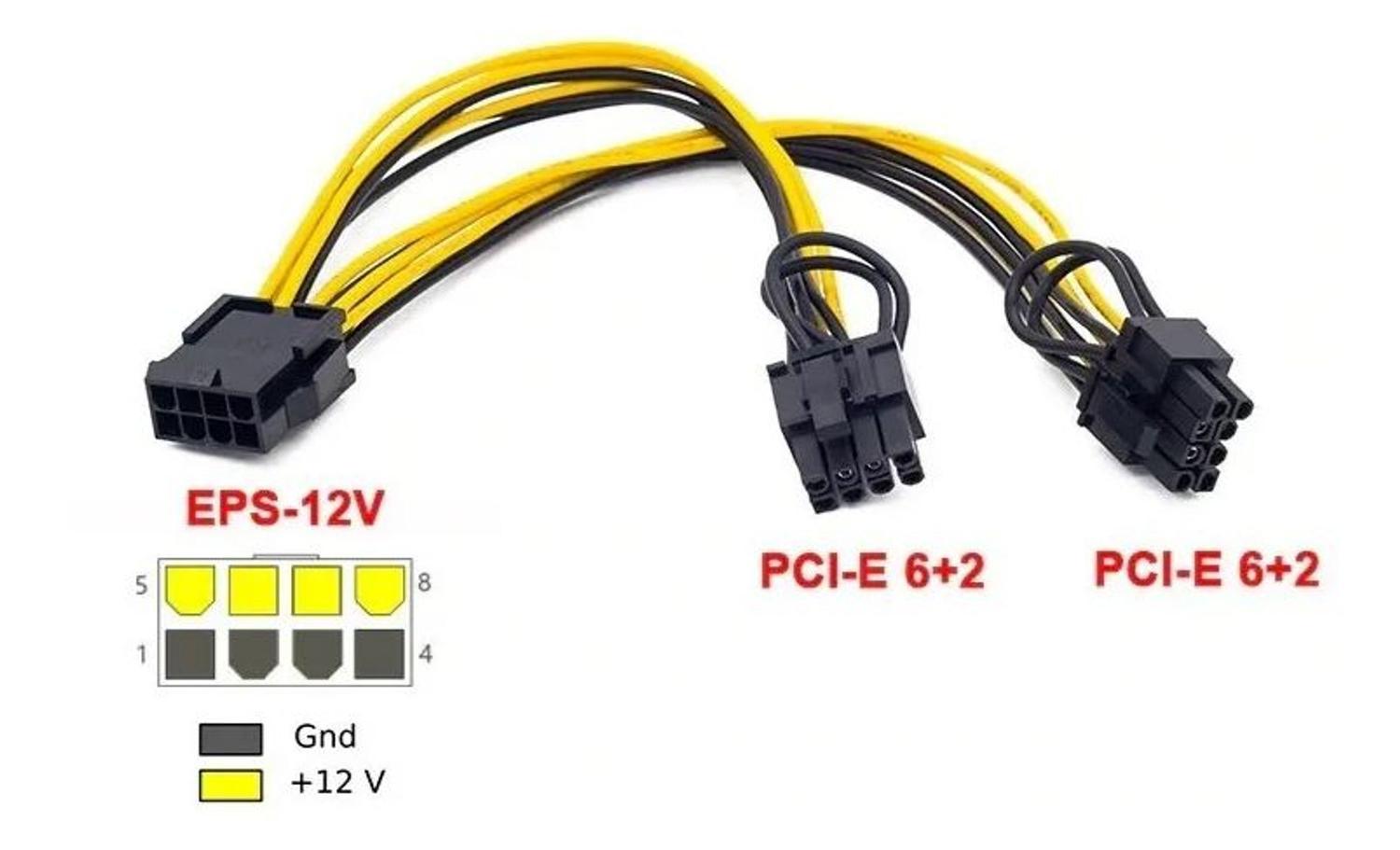 Cabo Adaptador Placa de Vídeo Mineração EPS CPU 8 Pinos 2x Pci-Express ...