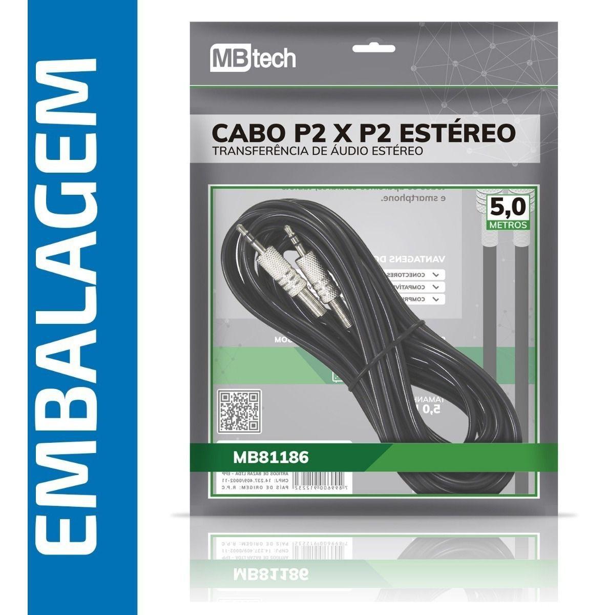 Cabo P2 Para P2 Auxiliar Som Profissional Extensor 5 Metros - Mbtech ...