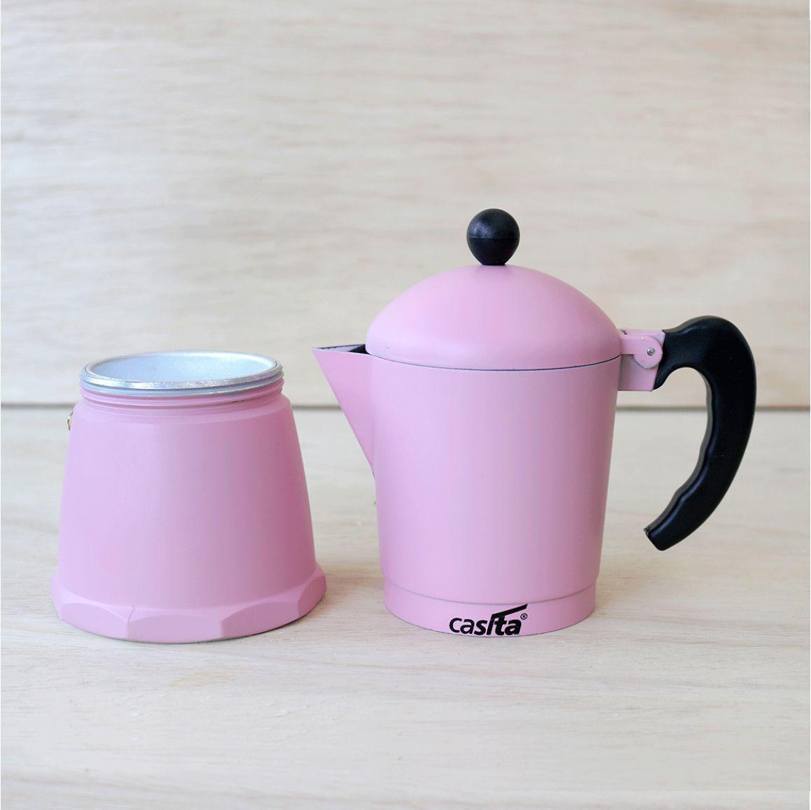 Cafeteira tipo italiana rosa de aluminio 300 ml para 6 xicaras 50 ml ...