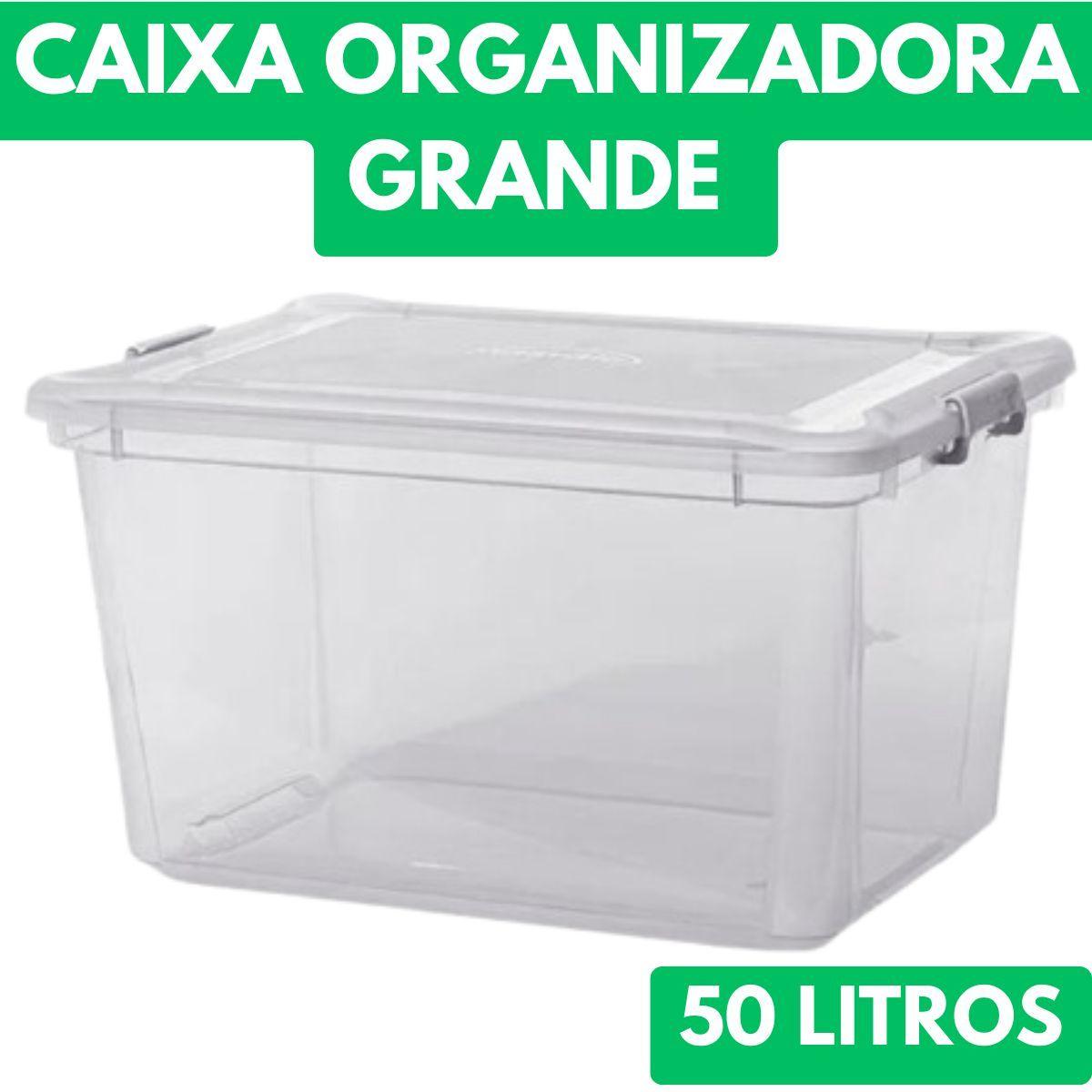 Caixa Grande Organizadora Com Tampa E Travas Plástico 50l Baú ...