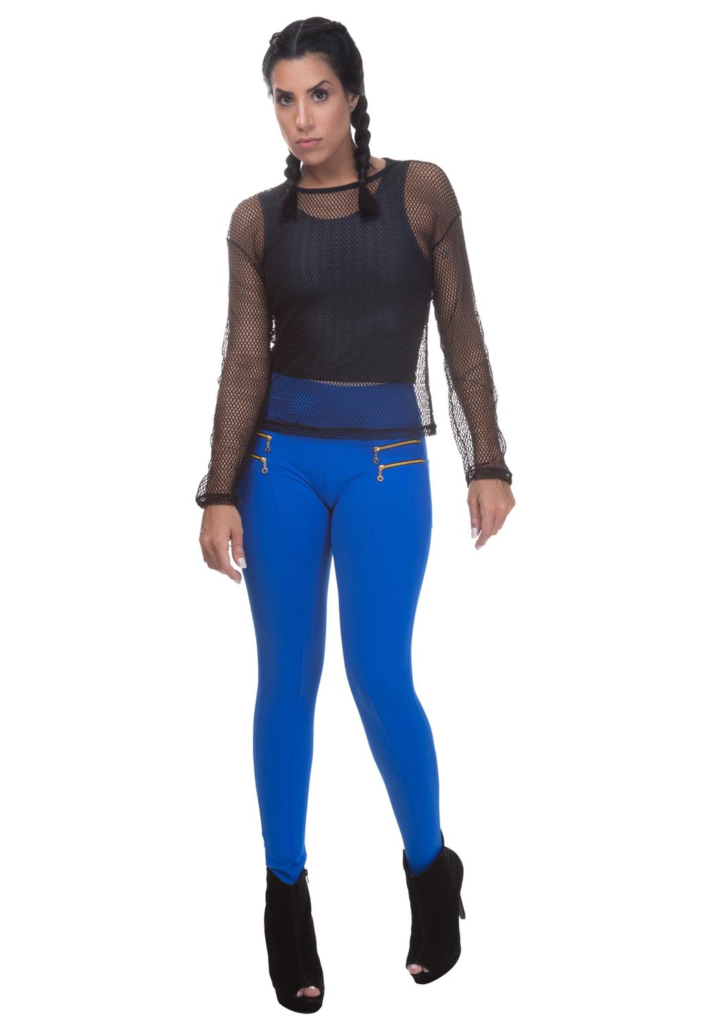 Calça Legging Feminina Miss Blessed Montaria Zíper Azul - Calça Legging ...