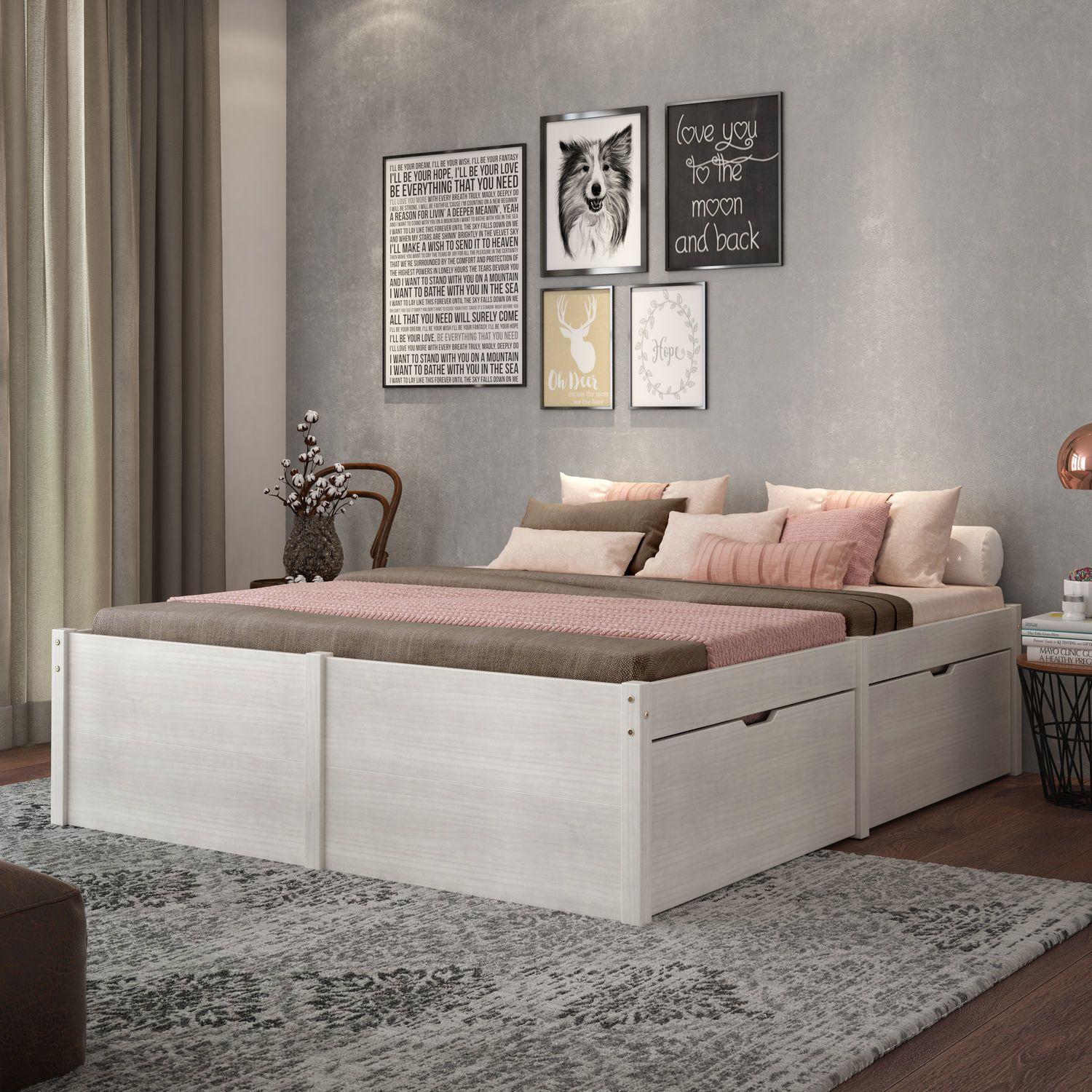 Cama Casal com 4 Gavetas Madeira Maciça Beauty Inter Link Branco Lavado ...