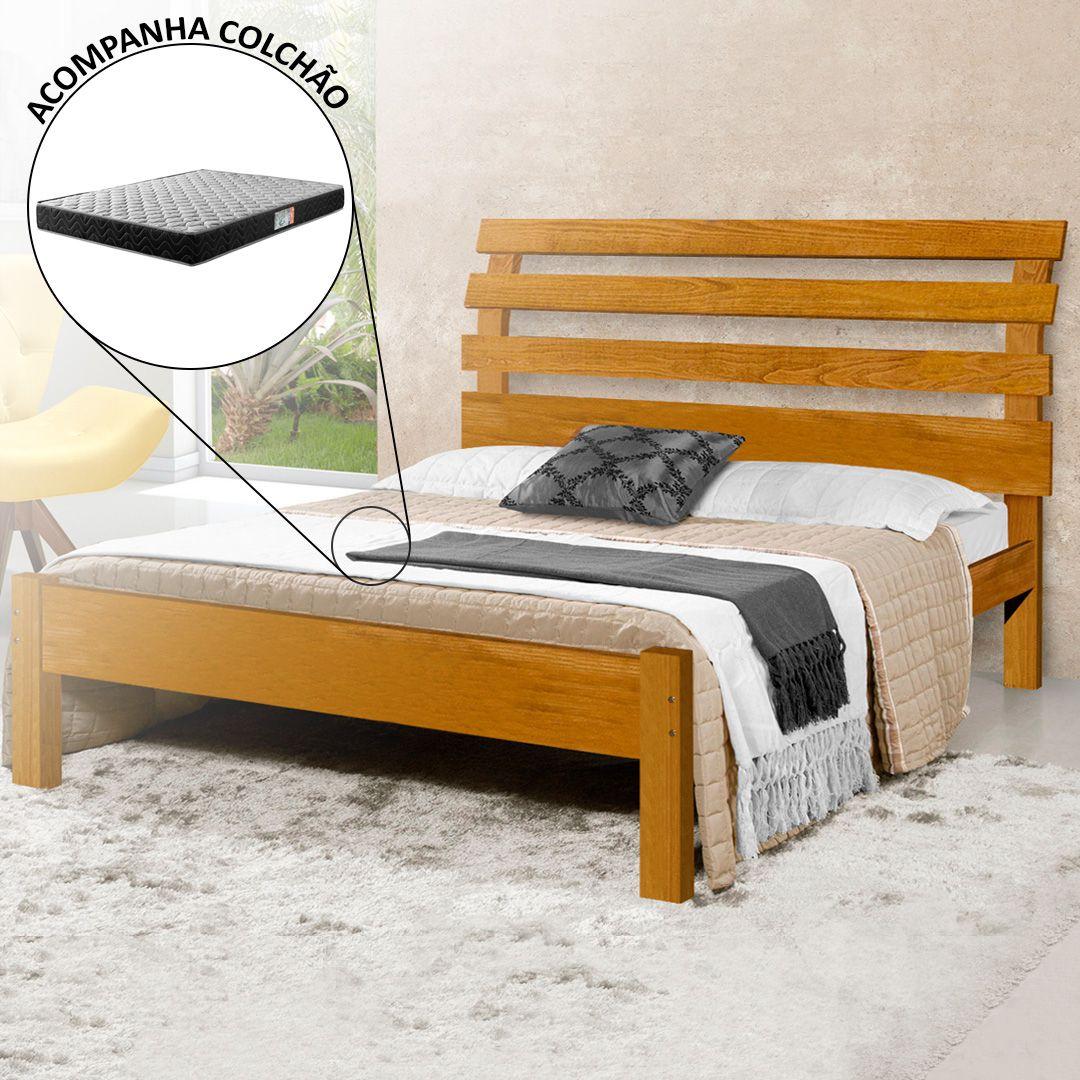 Cama Casal Madeira Maciça Rebeca e Colchao 140cm - Atraente - Cama de ...