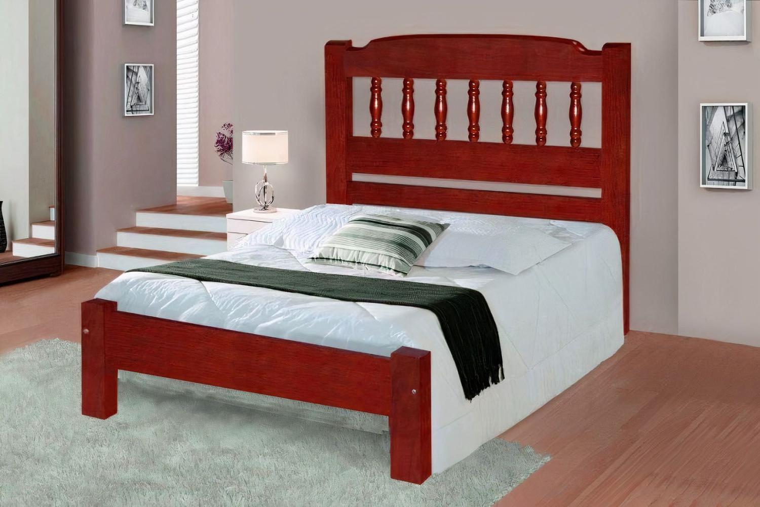 Cama de Casal Viena de Madeira Maciça Angelim Pedra/Tauari - Cor Mogno ...