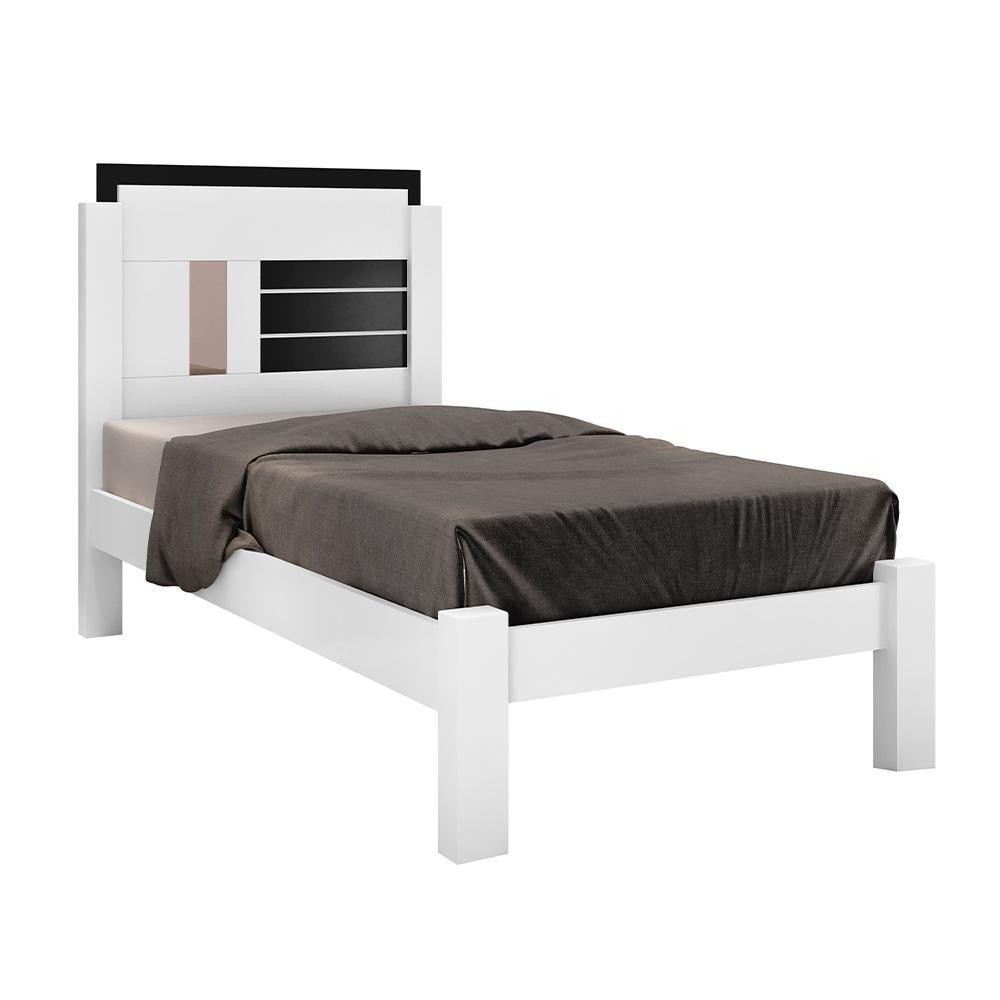 Cama Em MDF Moderna Solteiro Branco Preto Framar - Cama de Solteiro ...