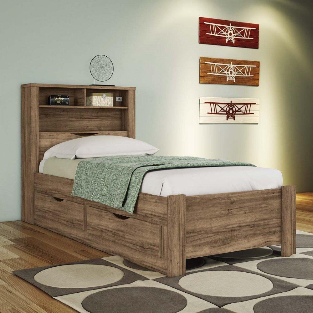 Cama Solteiro Invicta com Baú e 2 Gavetas Santos Andirá - Cama de ...