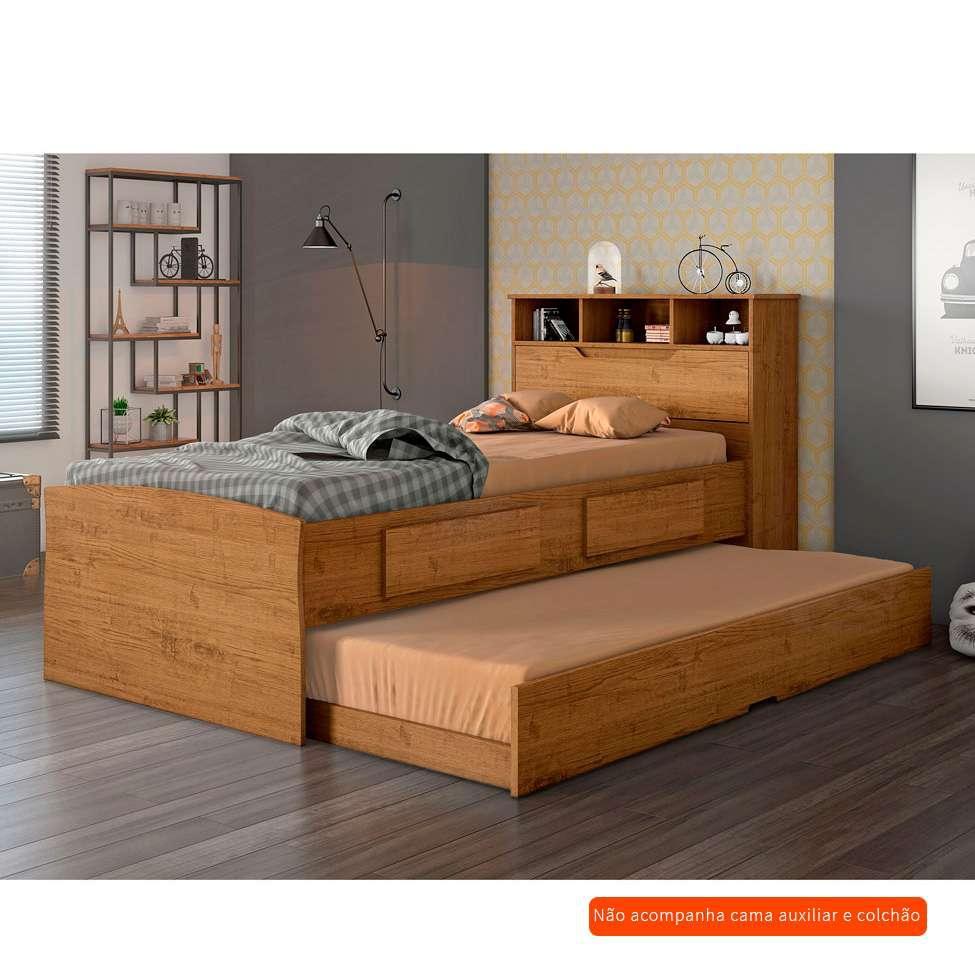 Cama Solteiro Ravena com Baú Carvalho - Conquista móveis - Cama de ...