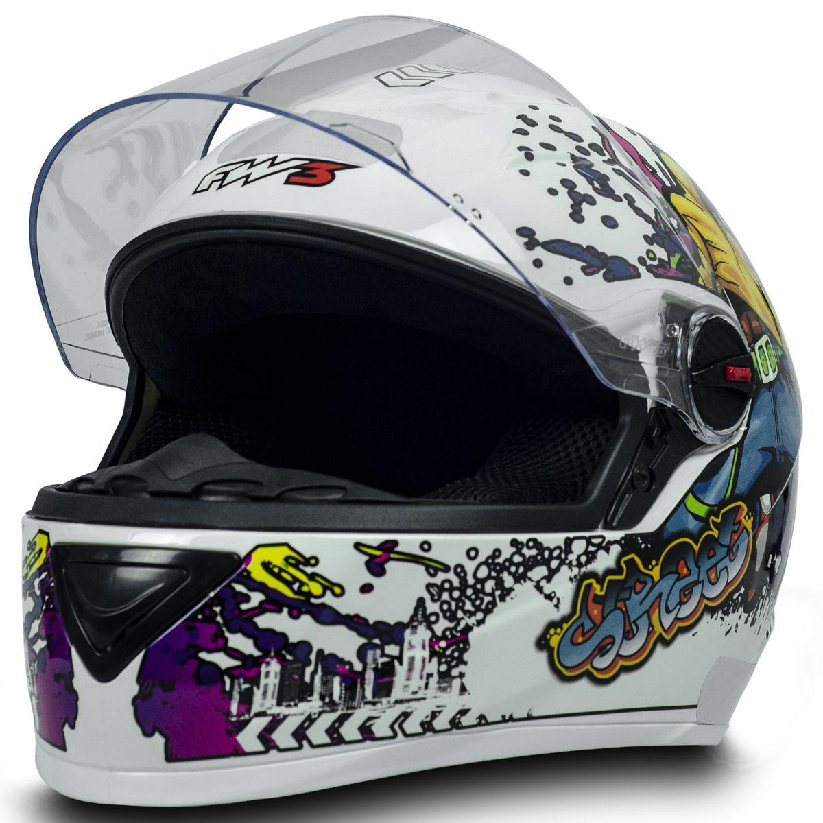 Capacete Moto Street Branco Brilhante Narigueira Fechado 58 - FW3 ...